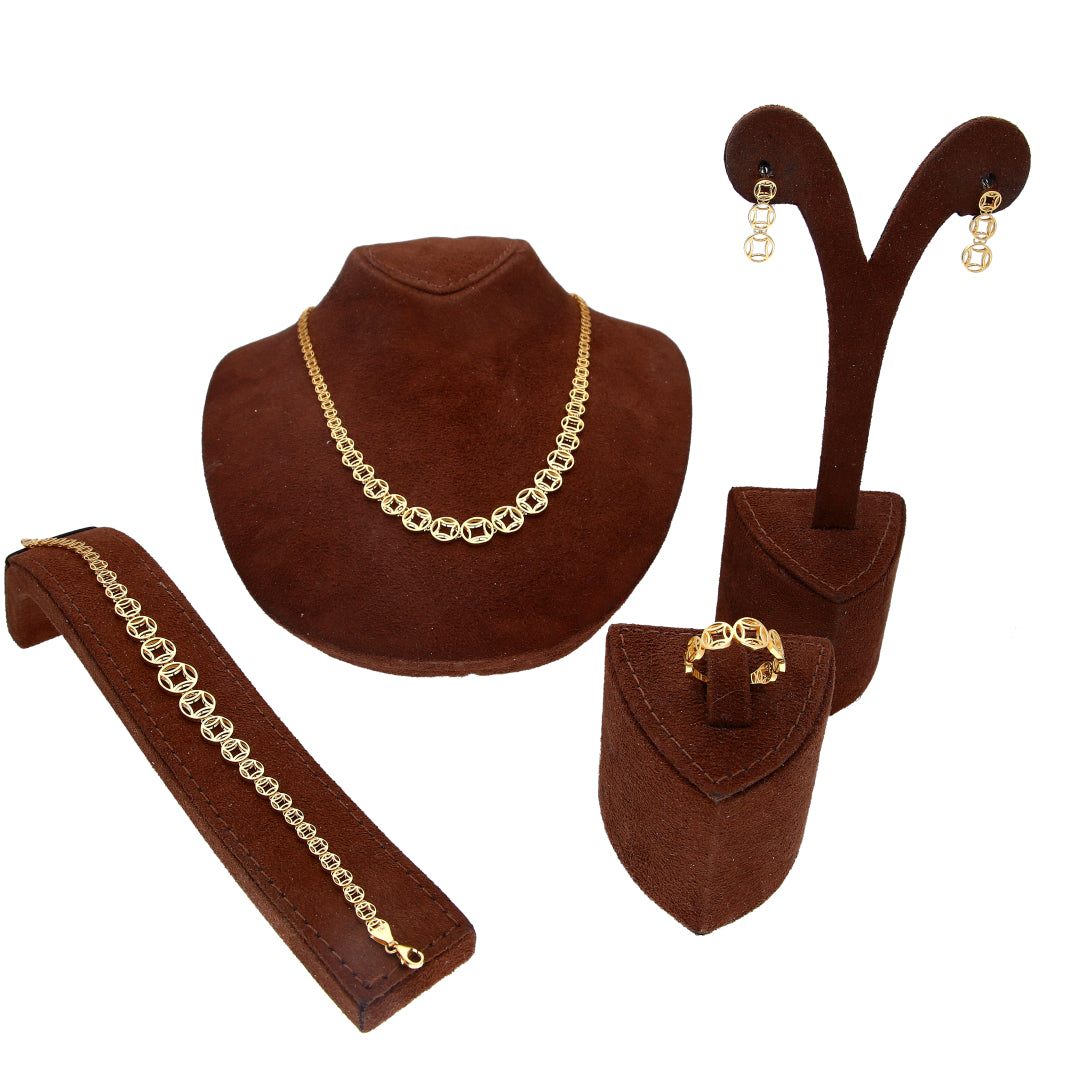 Unique Gold Hollow Circle Chain Set (Chain , Earrings, Ring and ...
